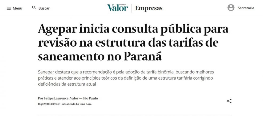 Valor Econômico: Agepar inicia consulta pública para revisão na ... Valor Econômico: Agepar inicia consulta pública para revisão na ...